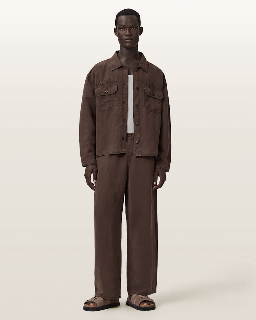 Korten Loose Fit Linen Blend Trousers PLUM BROWN | ALLSAINTS DE